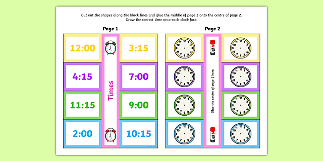 Black and White Time Writing Clocks Foldable Visual Aid Quarter to and ...