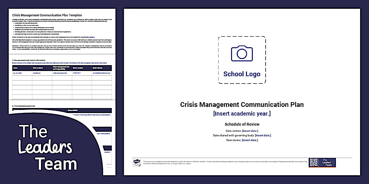 Crisis Management Communication Plan Template - SLT - Twinkl