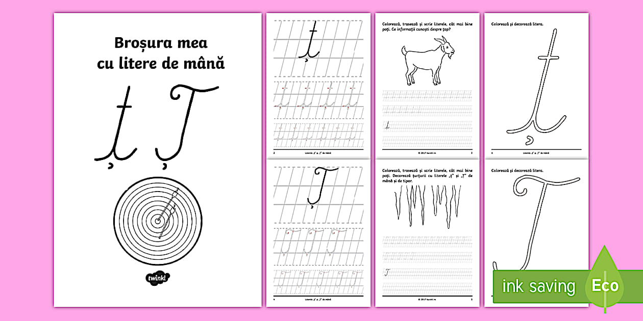 Scrierea literelor „ț” și „Ț” de mână Broșură cu activități