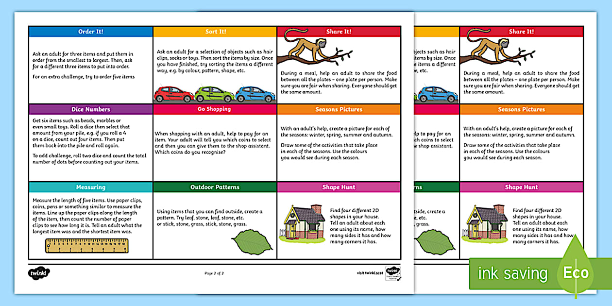 Editable Early Level Amazing Maths Day CfE Homework Grid
