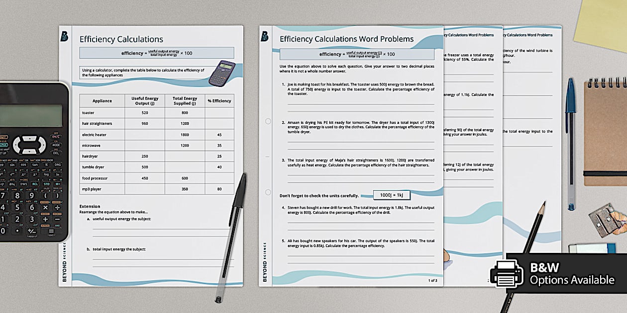 Energy Efficiency Calculations (teacher made) - Twinkl