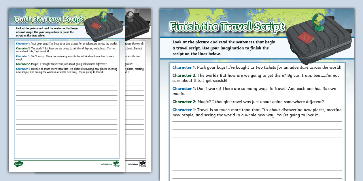 Finish the Travel Script Writing Template (teacher made)