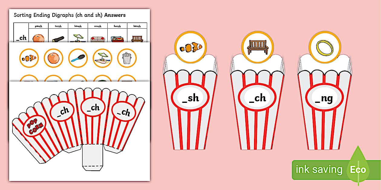Sorting ending digraphs _sh and _ch Cut-Outs (Teacher-Made)