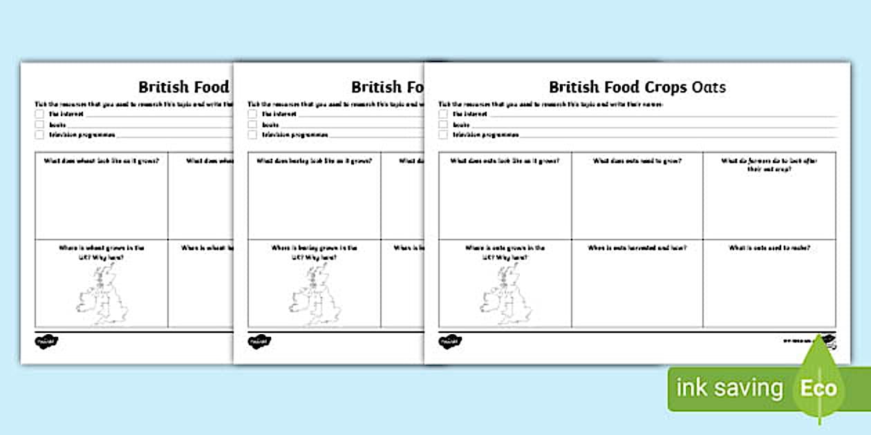 British Food Crops Research Activity Sheets | Teacher Made
