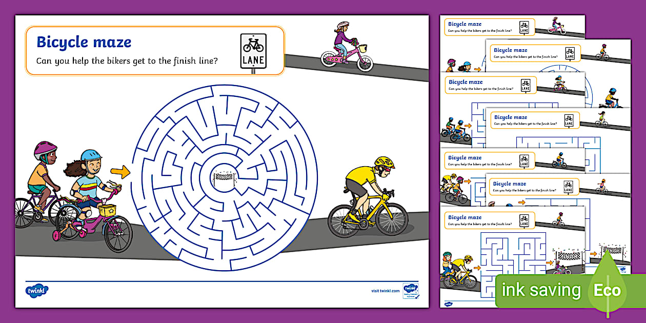 Bicycle Maze Activity Worksheets (Hecho por educadores)
