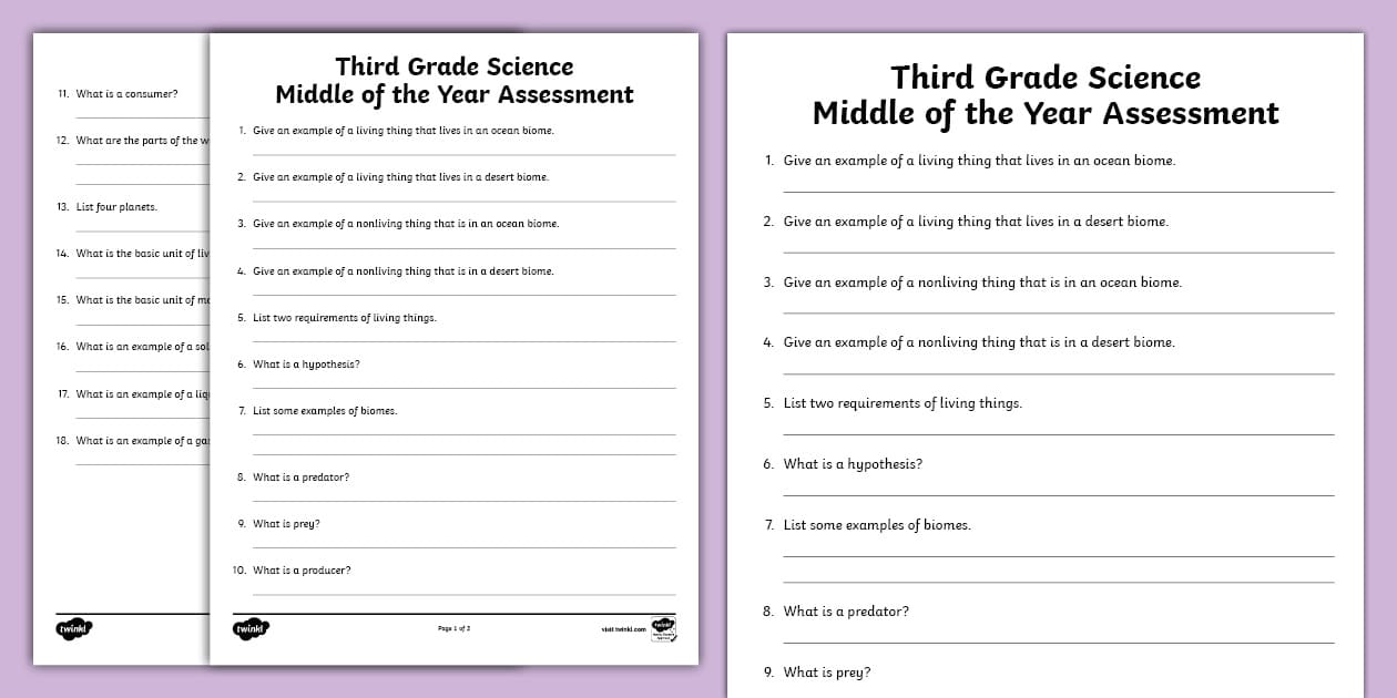 Third Grade Middle of the Year Science Assessment