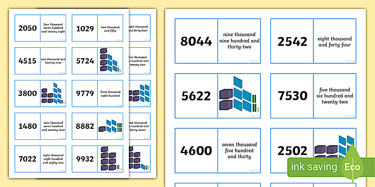 4-Digit Place Value Dominoes (teacher made) - Twinkl