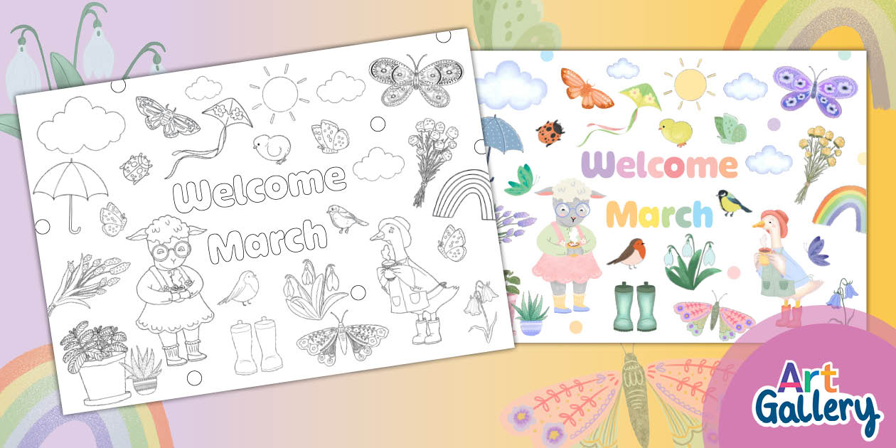 Welcome March Colouring Poster (teacher made) - Twinkl