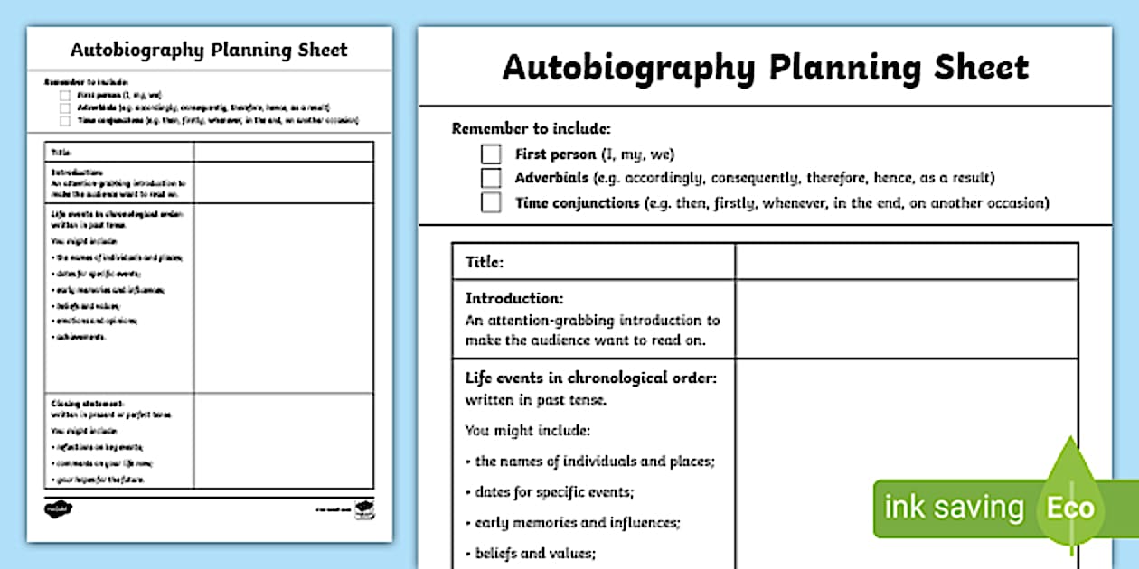 Autobiography Planning Sheet Year 6