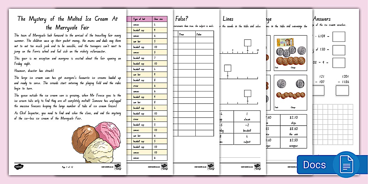 The Melting Ice Creams Maths Mystery (teacher made) - Twinkl