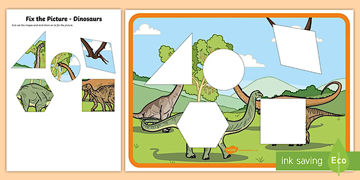 Fix The Picture - Dinosaurs Cutting Skills Worksheet