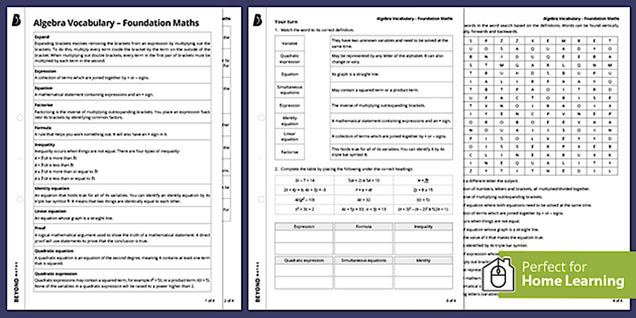 👉 Algebra Vocabulary Worksheet | KS3 Maths | Beyond