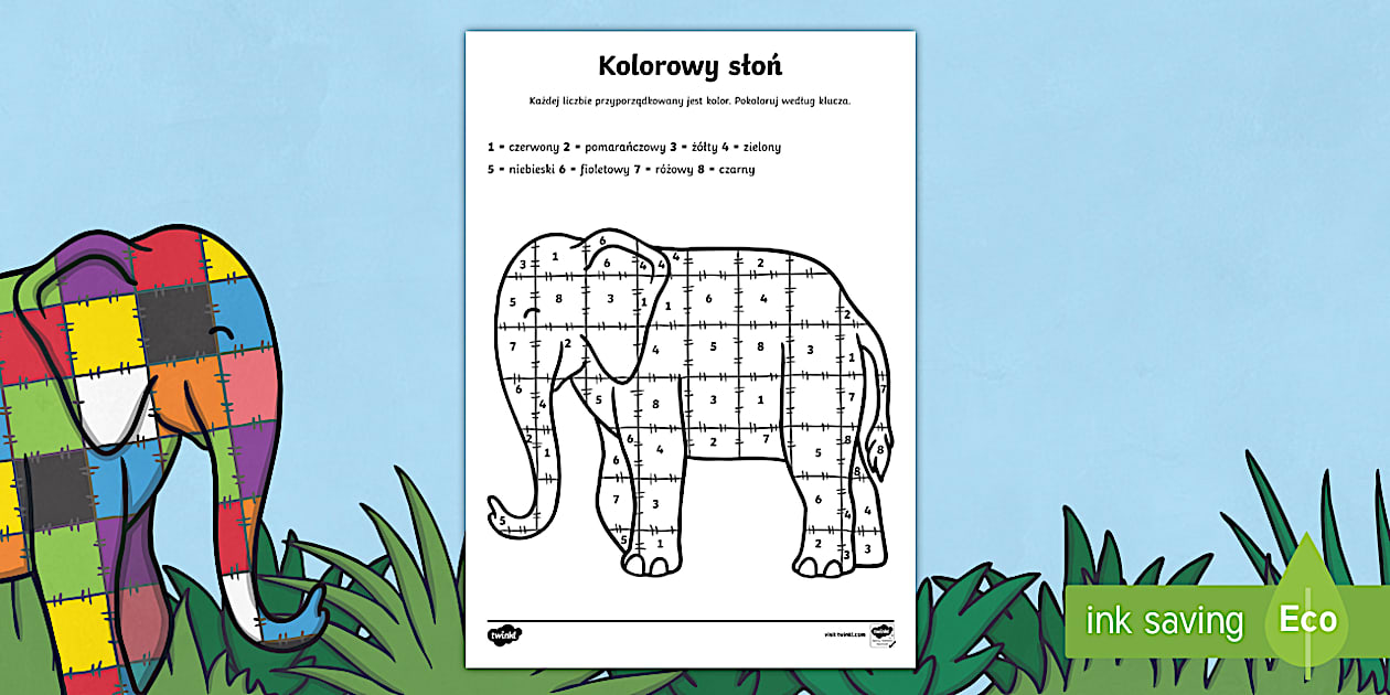 Black and White Colour by Number Sheet to Support Teaching on Elmer Polish