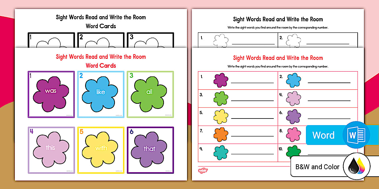 Kindergarten Sight Words Read and Write the Room Activity
