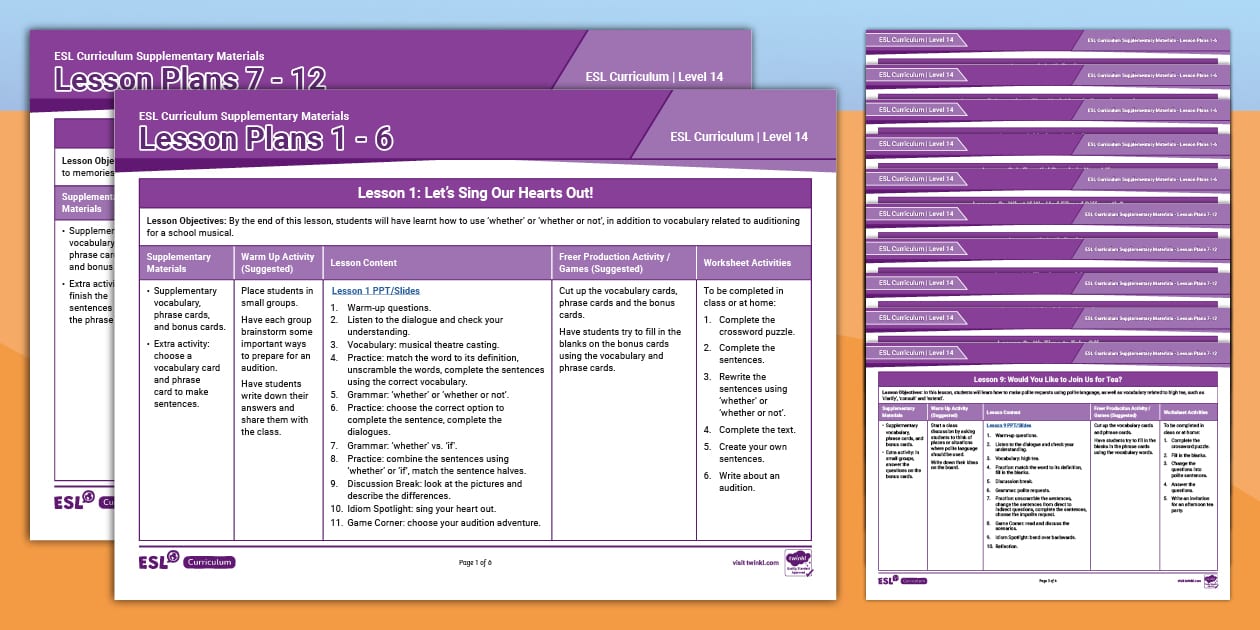 ESL Curriculum Level 14 Lesson Plans