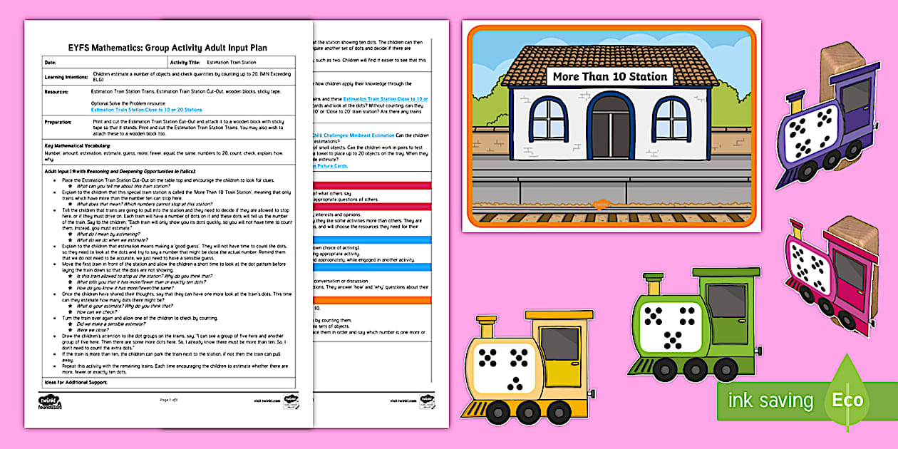 EYFS Maths: Estimation Train Station Group Activity Adult Input Plan and