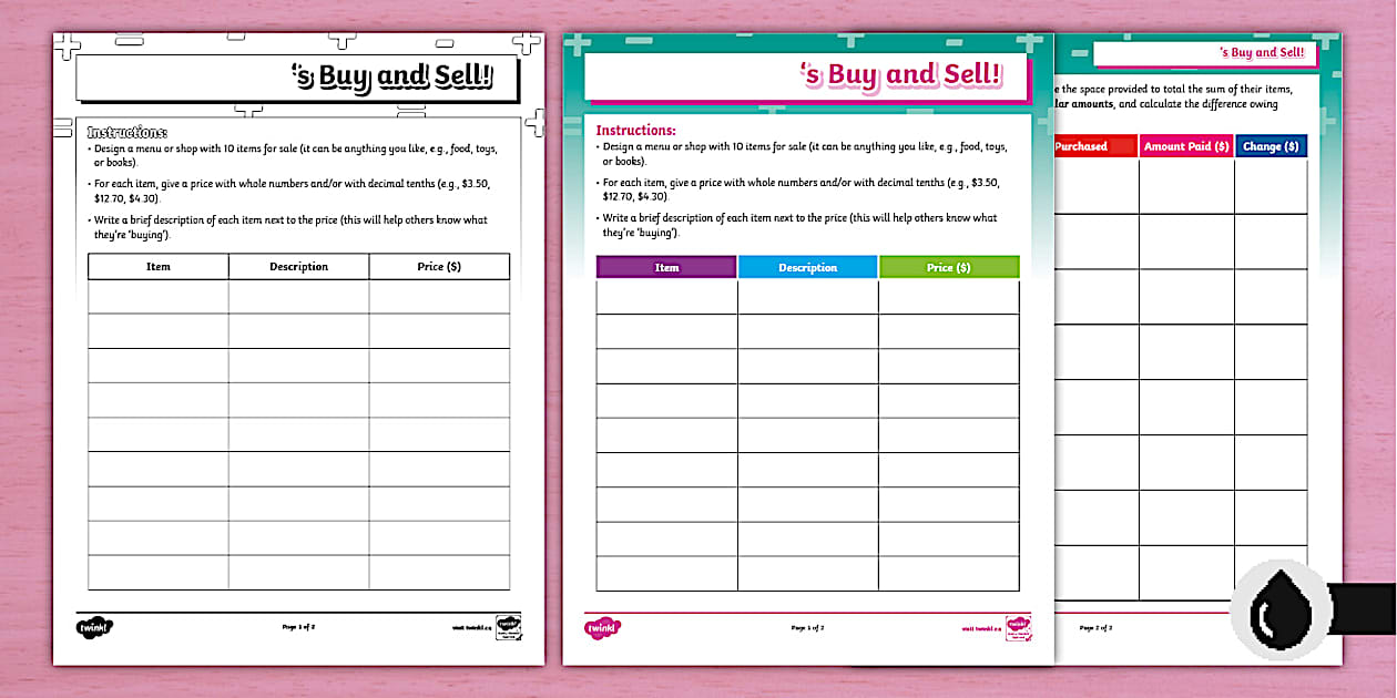Grade 4 Buy and Sell Activity (teacher made) - Twinkl