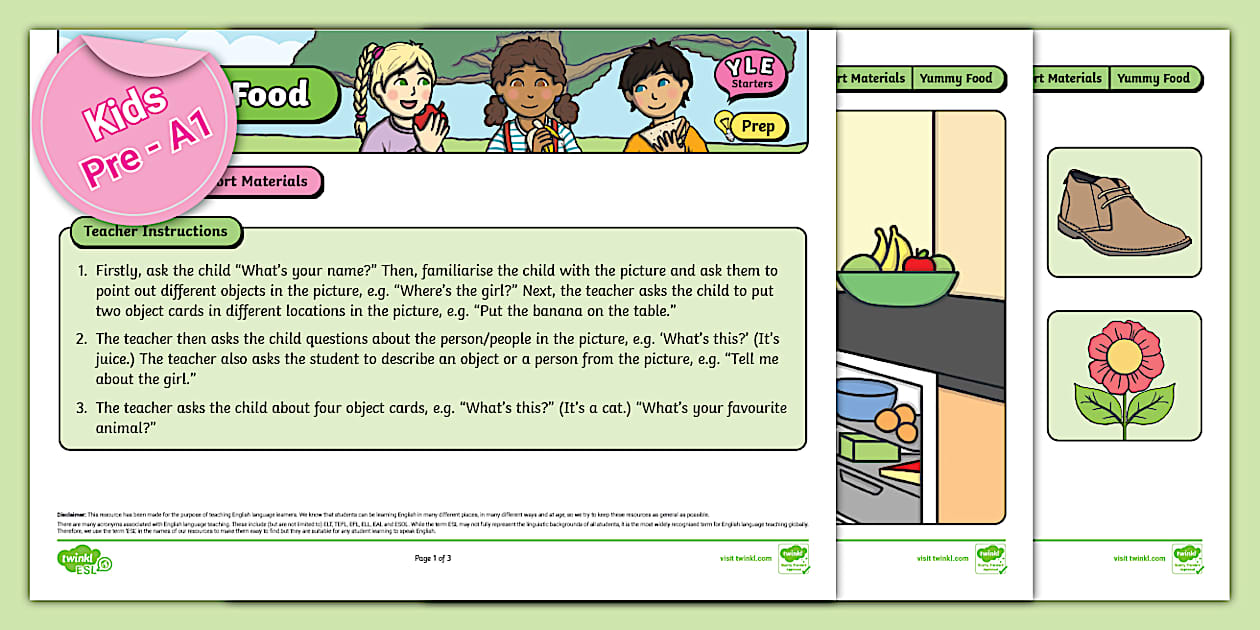 YLE Starters - Speaking - Practice Sheet (Yummy Food)