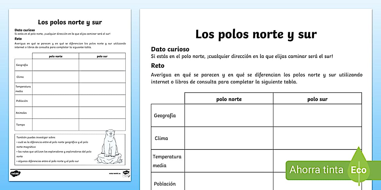 Ficha de actividad: Los polos norte y sur - Twinkl
