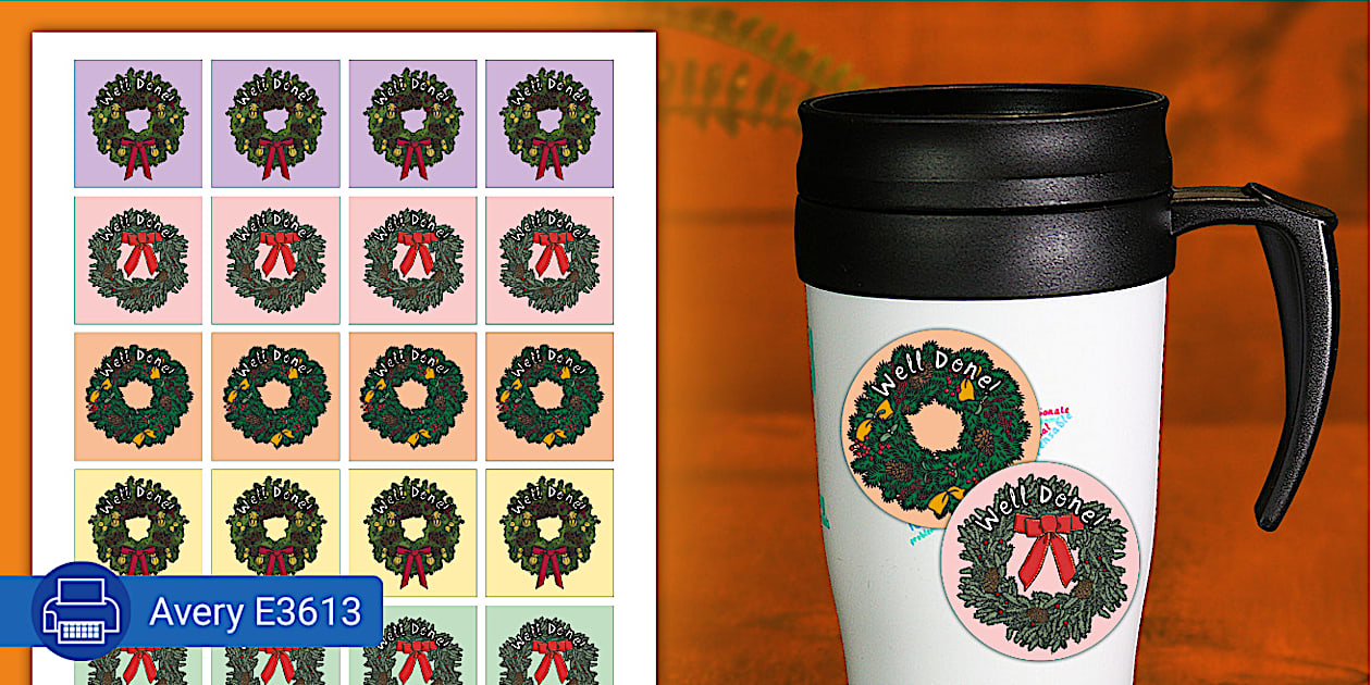 Christmas Wreaths - 'Well Done' - Pastel Colour - Reward Stickers