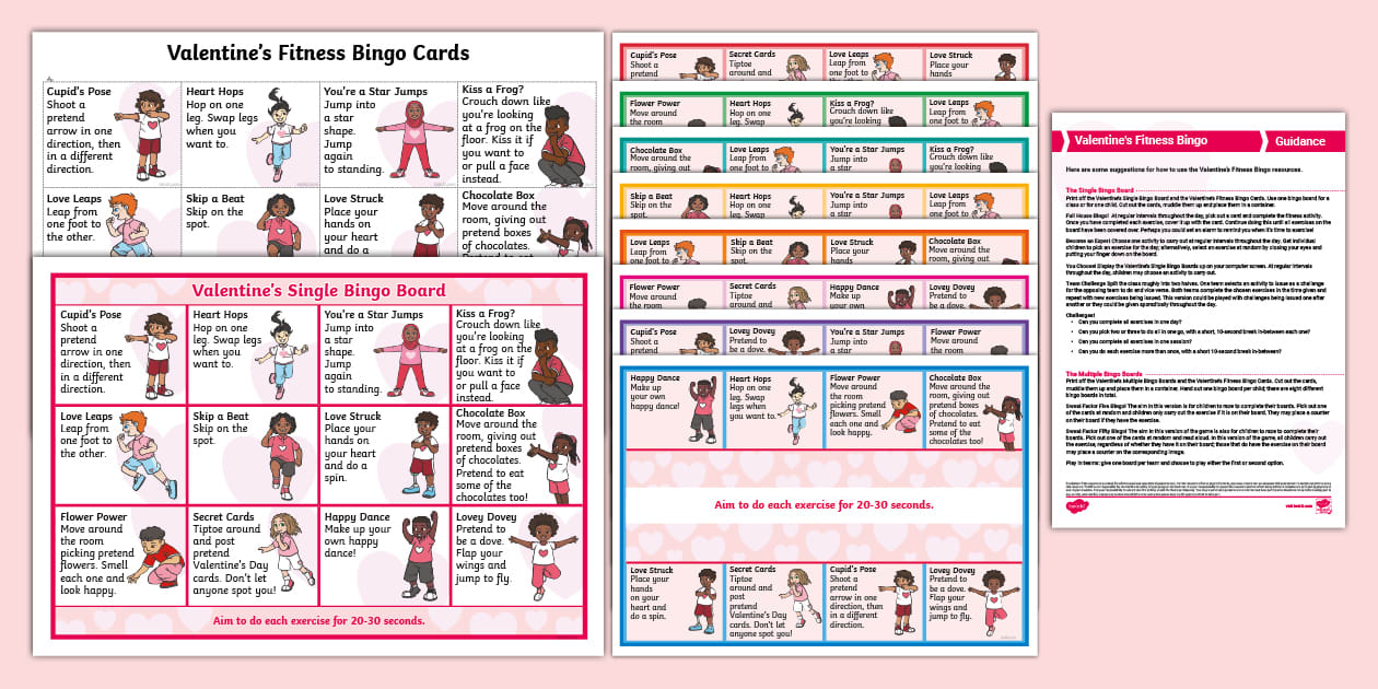 Valentine Exercises | Valentine Fitness Bingo | Twinkl KS1