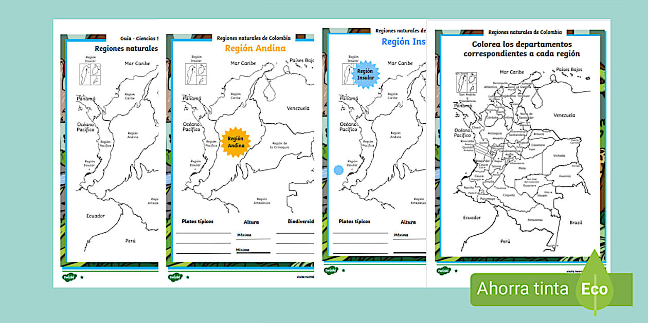 Mapa politico de Colombia para colorear - Twinkl