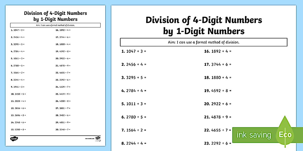 Division of 4-Digit Numbers Worksheet / Worksheet - Twinkl Division of 4-Digit Numbers Worksheet / Worksheet - Twinkl
