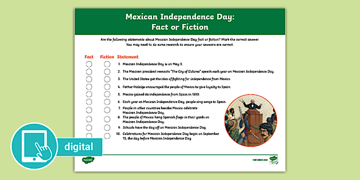 Mexican Independence Day Fact Or Fiction Worksheet - Twinkl