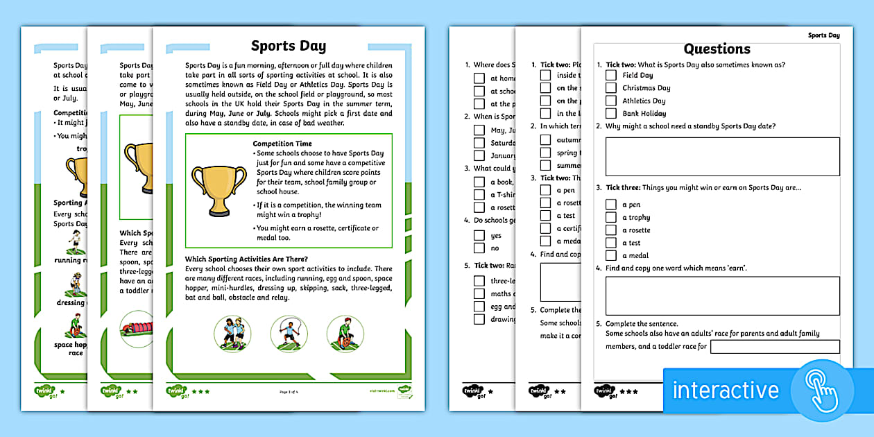 Sports Day - Sports Reading Comprehension (teacher made)