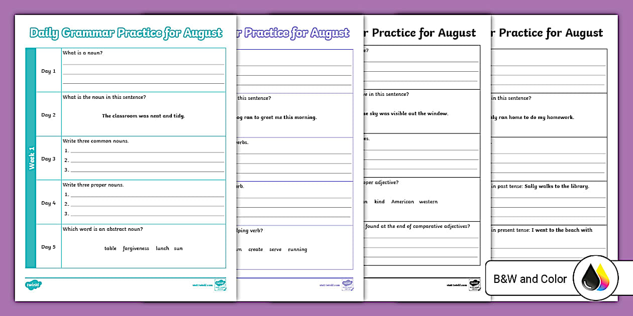 Third Grade Grammar Daily Grammar Practice for August