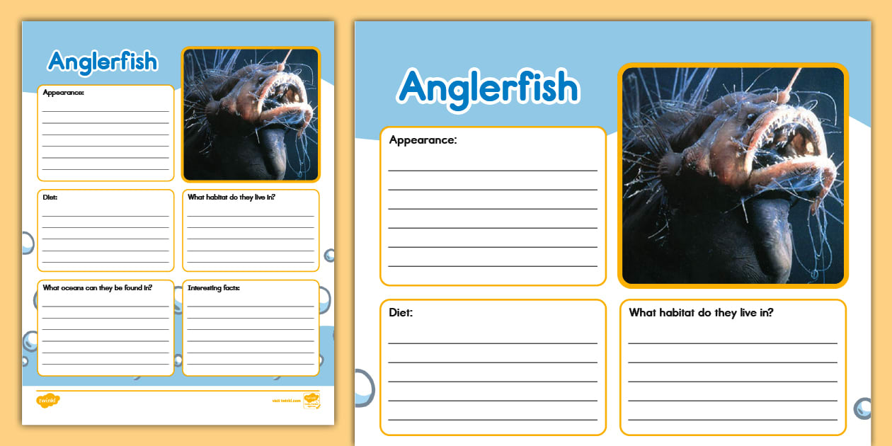Anglerfish Research Worksheet for K-2nd Grade