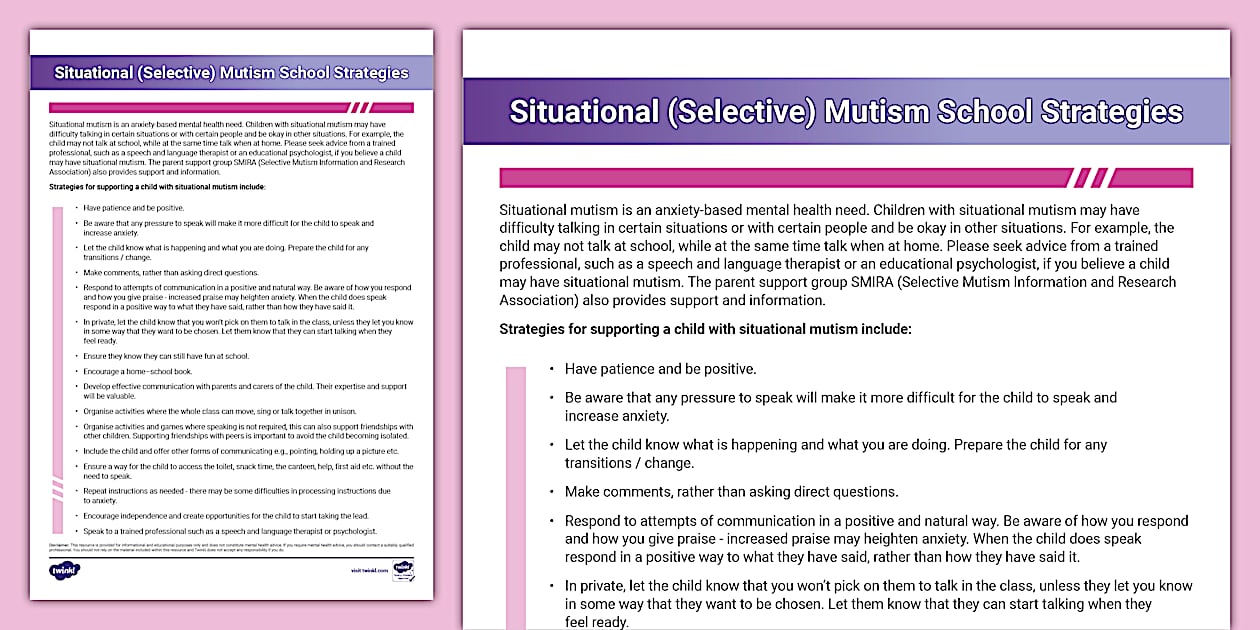 Situational Mutism School Strategies Adult Guidance