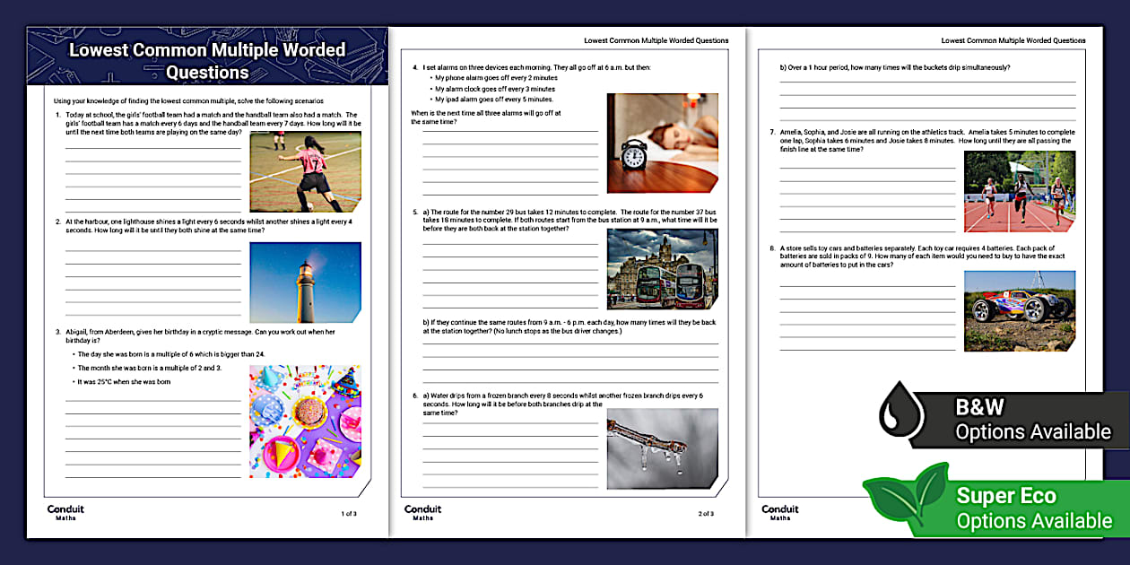 Lowest Common Multiple Worded Problems (Teacher-Made)