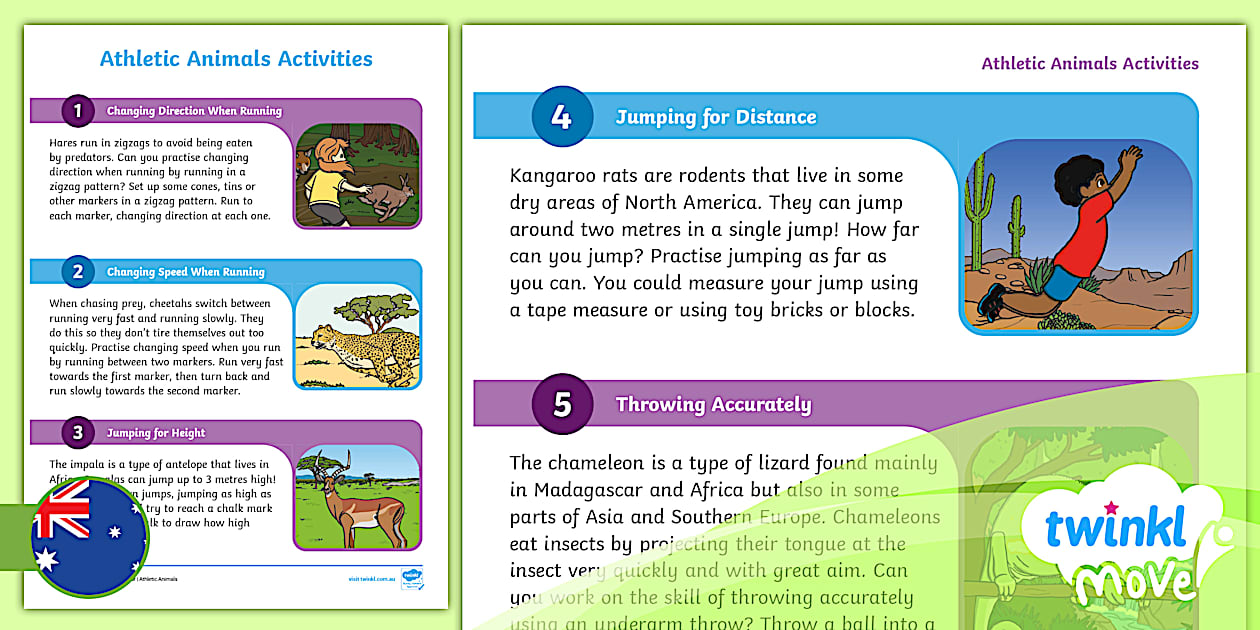 Move PE Year 2 Athletic Animals Home Learning Tasks - Twinkl