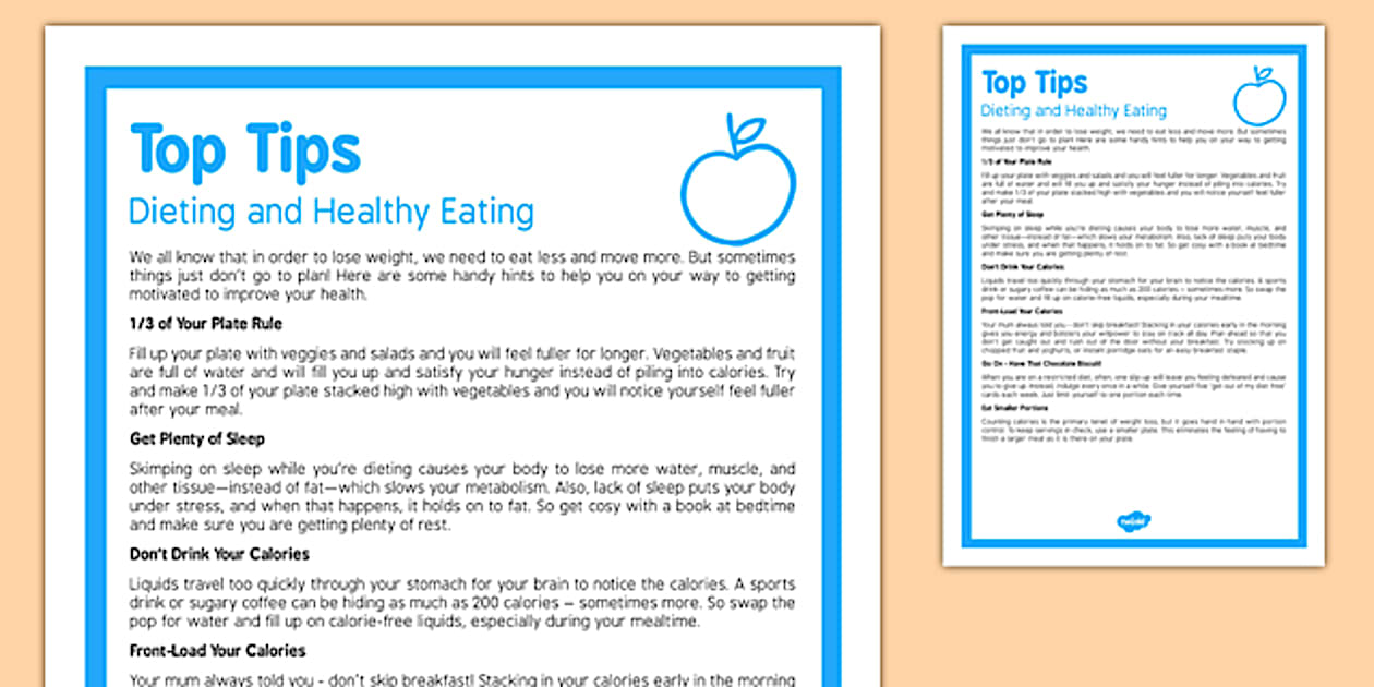 Top Tips Dieting and Healthy Eating (l'enseignant a fait)