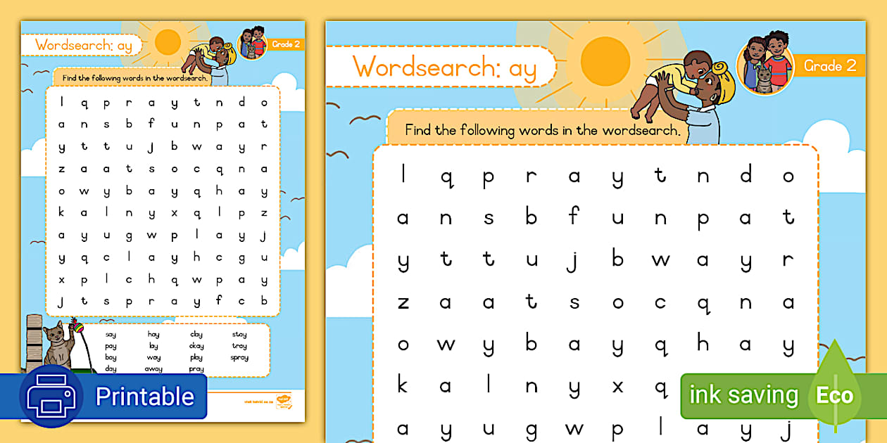 Grade 2 Phonics: -ay Wordsearch