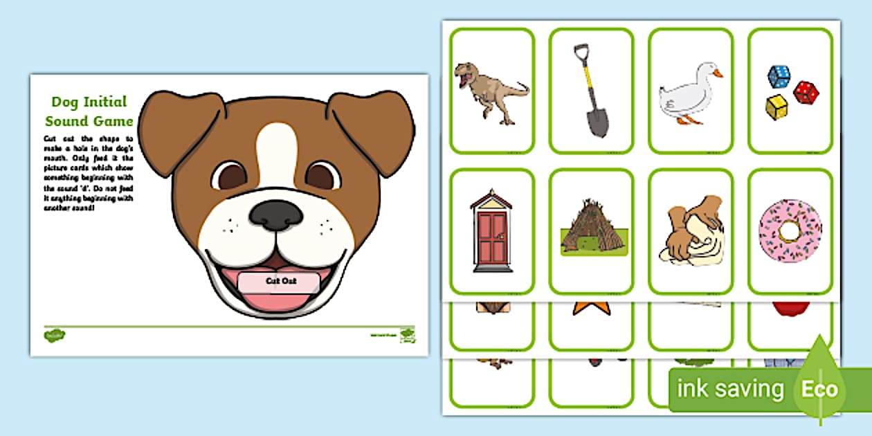 Black and White Dog Initial Sound Game: Letter d - Twinkl