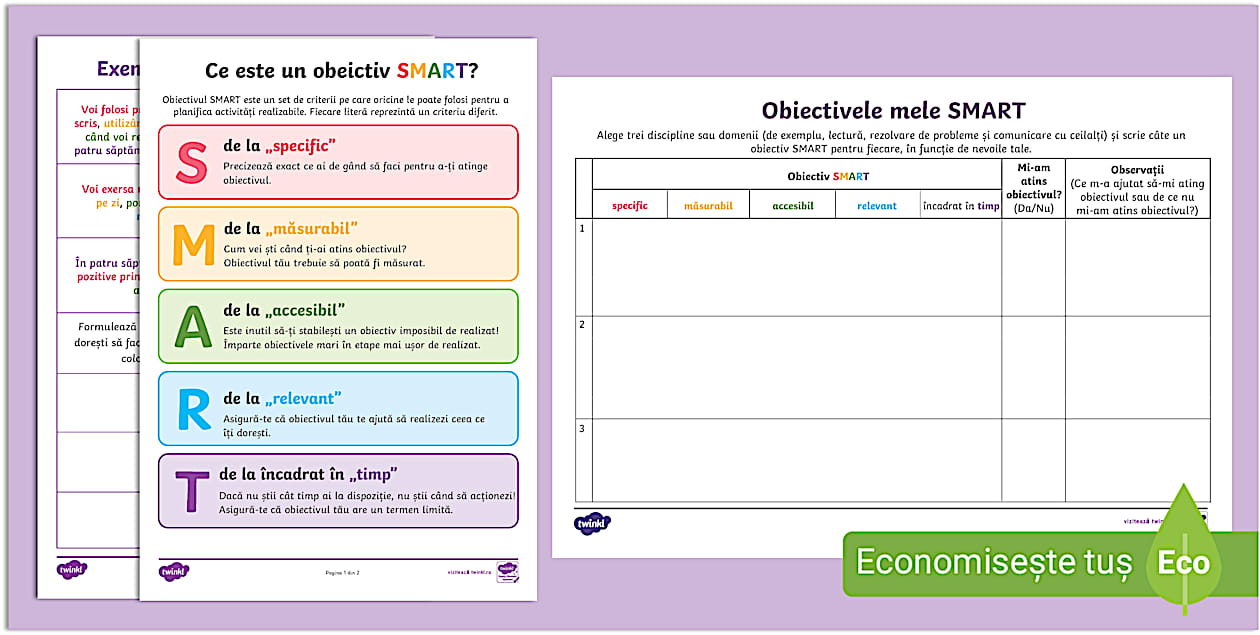 Obiective SMART - fișă de activitate | Twinkl România