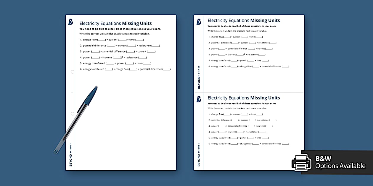 Electricity Equations Missing Units (teacher made) - Twinkl