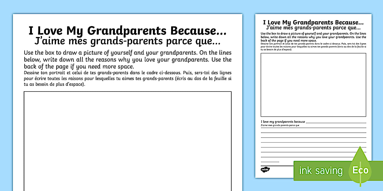 I Love My Grandparents Because... Worksheet English/French