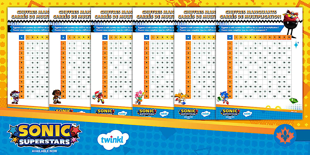 FREE! - Sonic: Missing Numbers Multiplication Square Activity Sheet French
