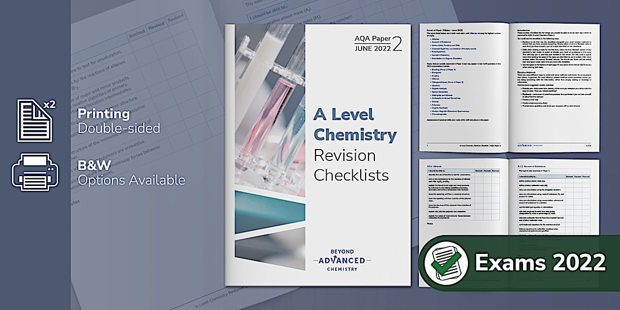 A Level Chemistry AQA Paper 3 Exam Revision Checklist