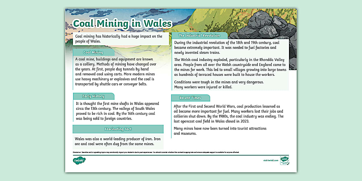 Coal Mining in Wales Fact File - KS2 - History - Twinkl