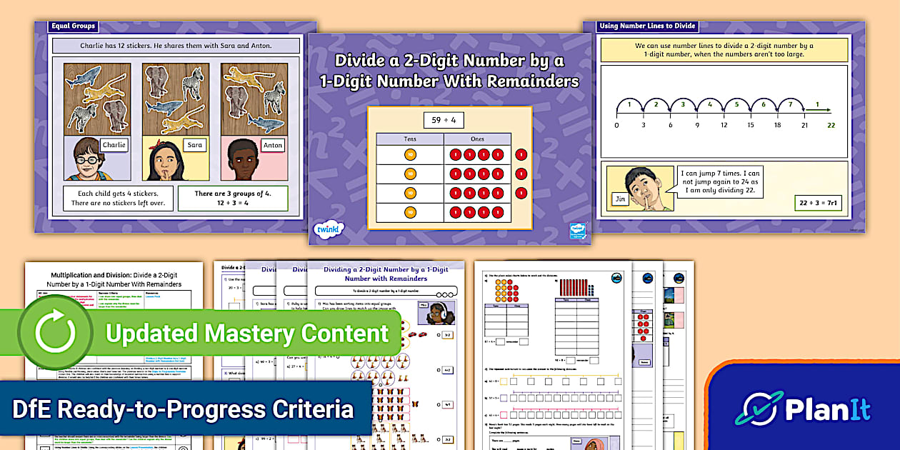 Y3 Divide a 2-Digit Number by a 1-Digit Number with Remainders PlanIt Maths
