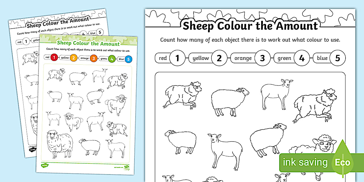 👉 Sheep Colour the Amount Worksheet (teacher made)