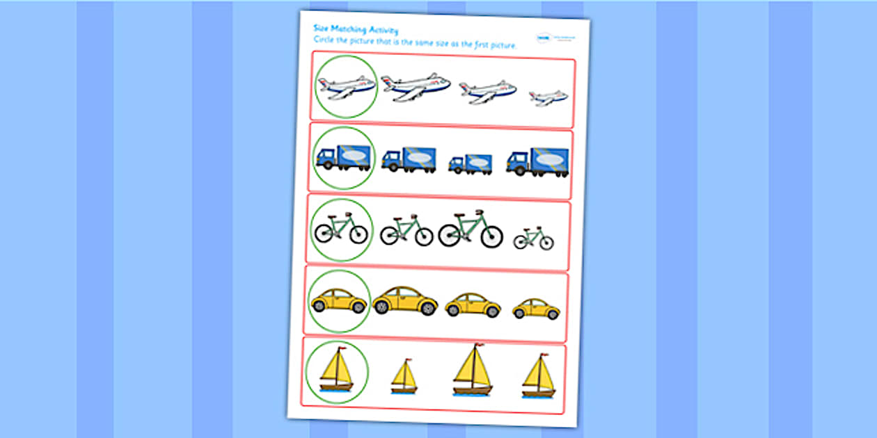 Transport Size Matching Worksheet (teacher made) - Twinkl