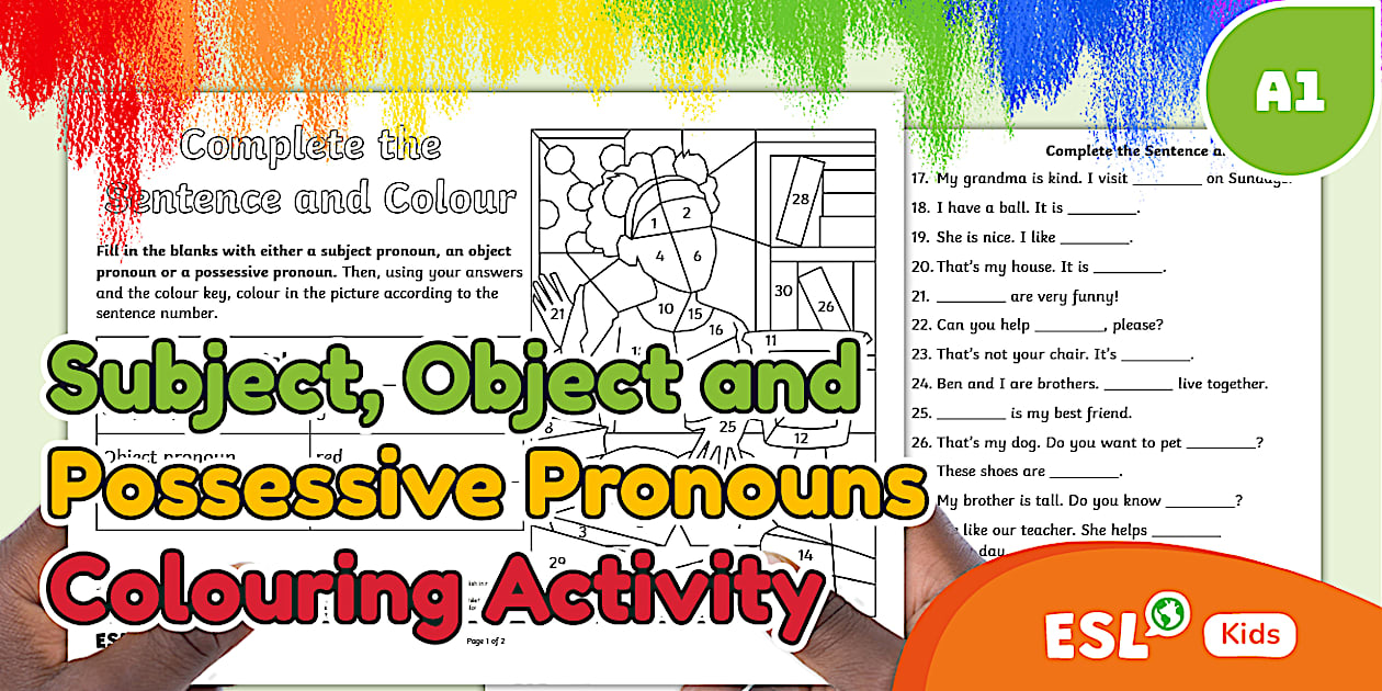 ronouns Colouring Activity for ESL Kids