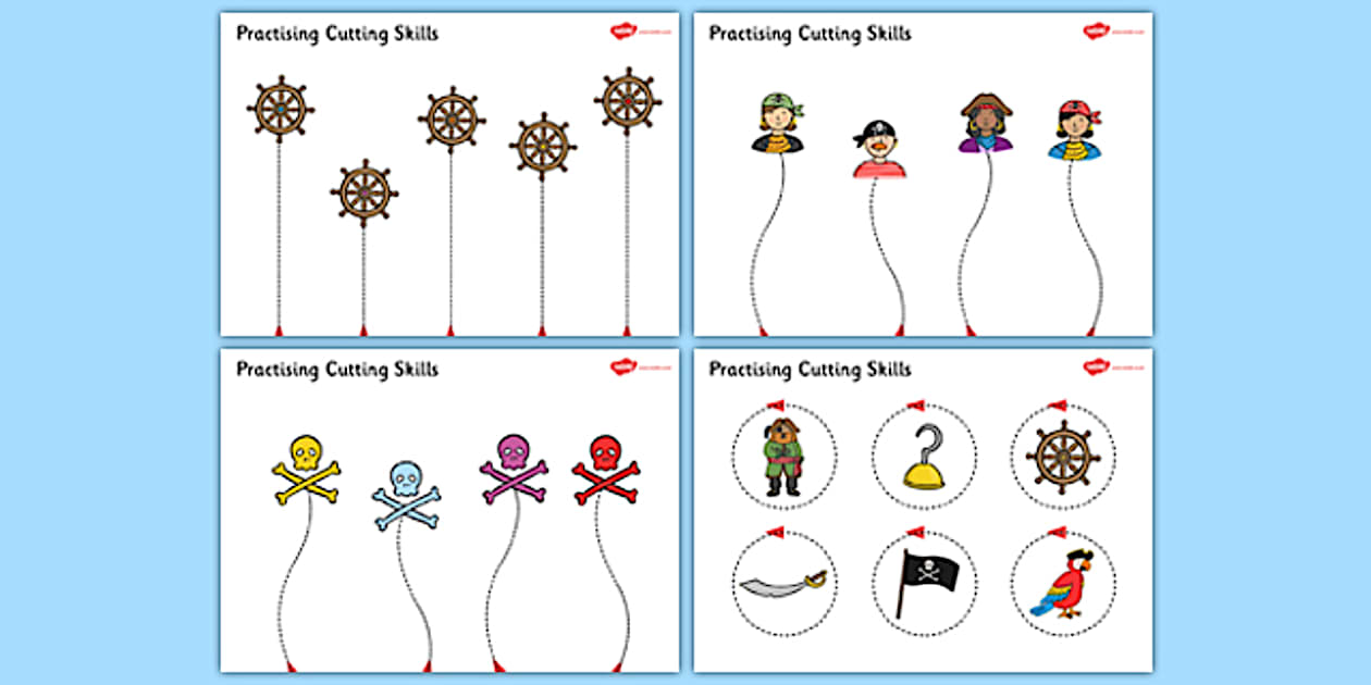 Pirate Themed Scissor Skills Worksheet / Worksheet Pack