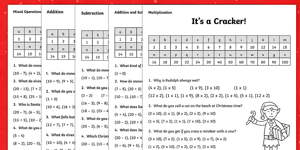 KS1 Christmas Jokes Maths Worksheet / Worksheet Pack