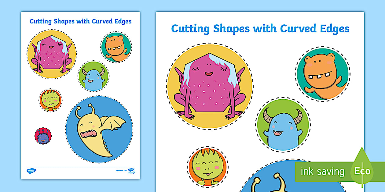 Cutting Shapes with Curved Edges Worksheet / Worksheet